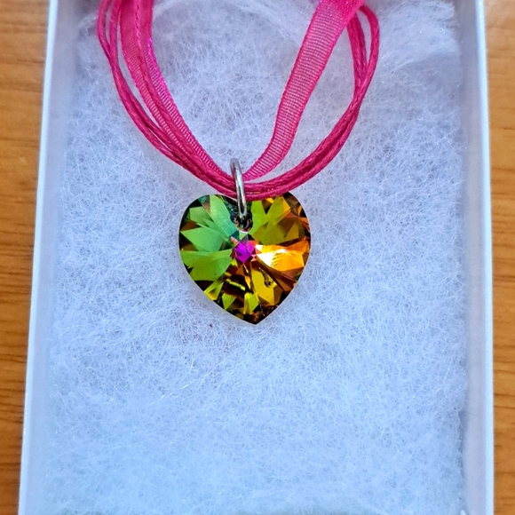Jewelry | Campfire Green Crystal Heart Necklace | Poshmark